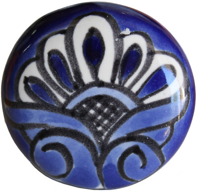 Mexican Handmade Talavera Ceramic Round Blue Drawer Knob | eBay