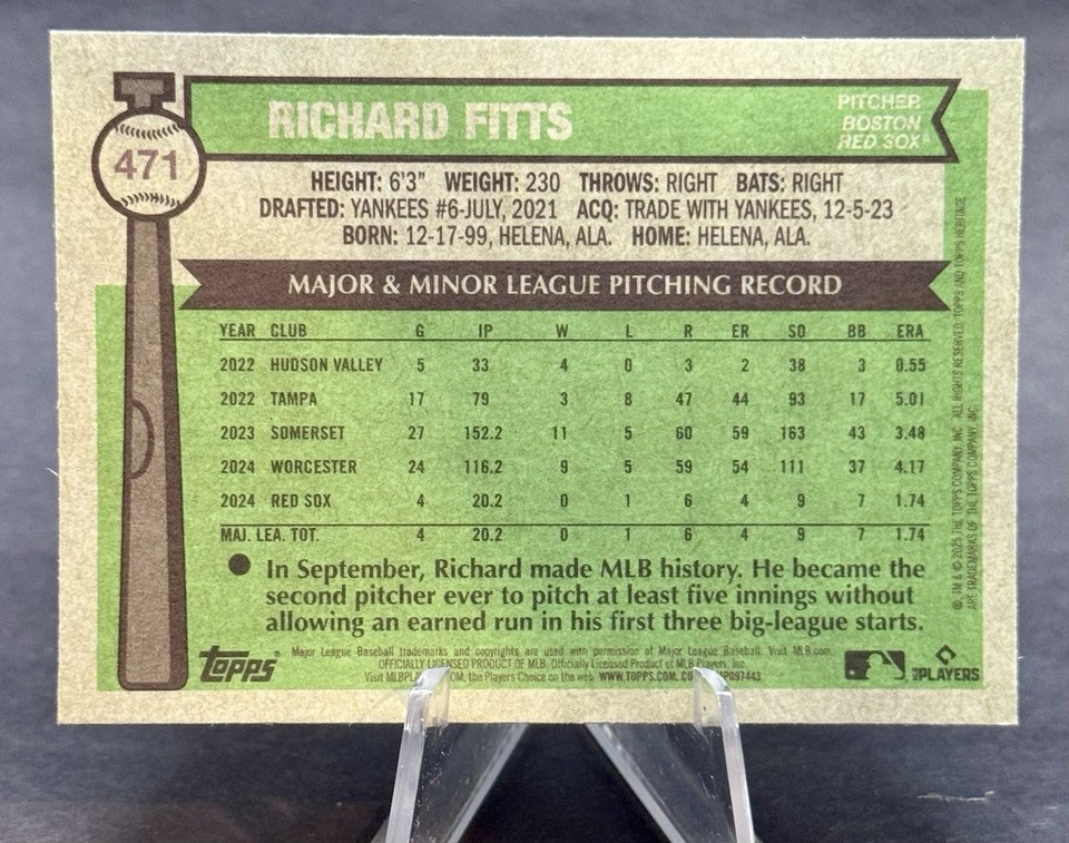 2025 Topps Heritage Richard Fitts Rookie Chrome High Number Short Print ...
