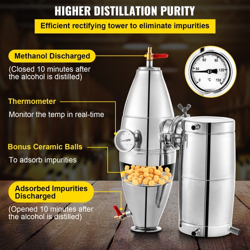50L 13G Alcohol Distiller Brewing Kit Alcohol Still Stainless Wine ...