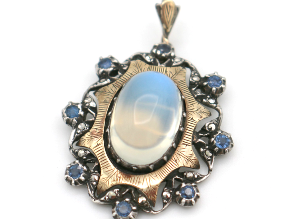 Antique 9k/ 10k Gold & Silver Large Ceylon Moonstone, Sapphire ...