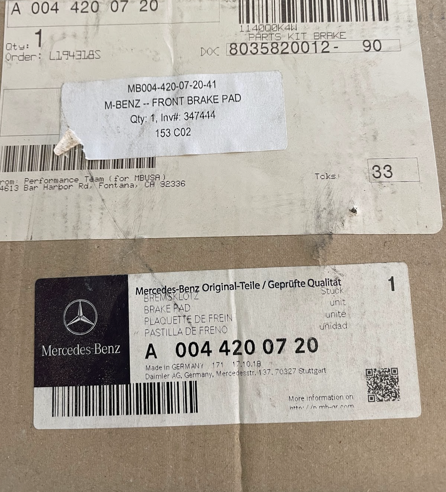 Mercedes-Benz Front Brake Pad Set- 004-420-07-20 -For E320, E350 & E55 ...