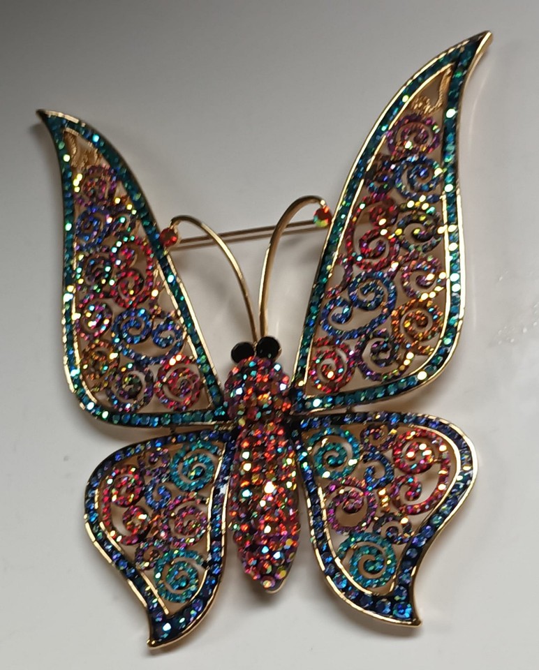 Rare Butler & Wilson Gold Butterfly Brooch with Multicoloured Crystals ...