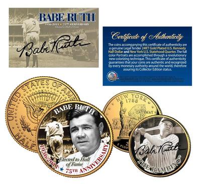 BABE RUTH NY Yankees 24K Gold U.S. Legal Tender 2-Coin Set *Officially ...