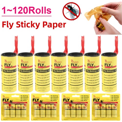 20/40/60 Rolls Sticky Fly Trap Glue Paper Insect Bug Catcher Strip ...