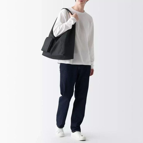 MUJI Water Repellent One Shoulder Bag Black with Exterior Pocket From ...