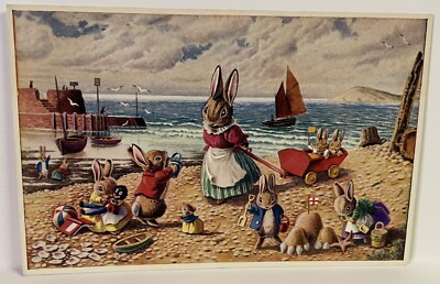 Postcard Seaside Fun Anthropomorphic Dressed Rabbits Fantasy Racey ...