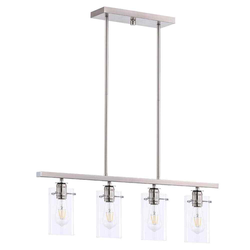 Hampton Bay Regan 4-Light Brushed Nickel Chandelier w/ Clear Glass ...