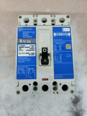 Eaton / Cutler Hammer FD3015 35kAIC @480V 15A 3-Pole Circuit Breaker | eBay