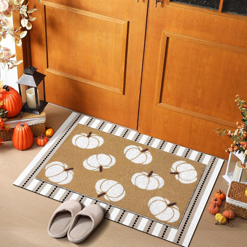 2 Pcs Fall Doormats Welcome Outdoor Door Mats Layered Neutral Pumpkin ...