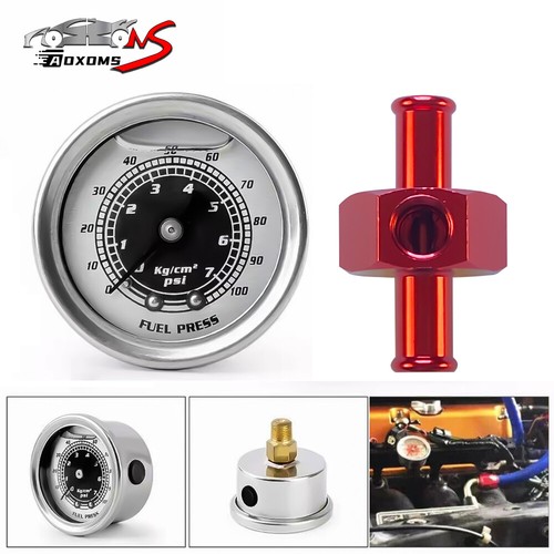 Fuel Pressure Gauge 0-100psi w/In-Line Adapter 3/8Inch Oil Liquid ...