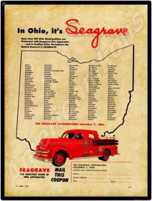 1957 Seagrave Fire Apparatus OhiO Theme New Sign-18x24" USA STEEL XL ...