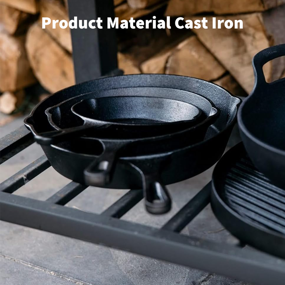 3x Cast Iron Non-Stick Skillet Griddle Frying Cooking Pan Fry Cooking ...