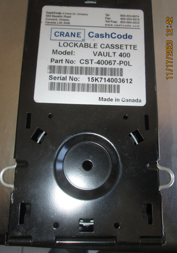 Crane CashCode Vault 400 Lockable Cassette CST-40067-POL No Key | eBay