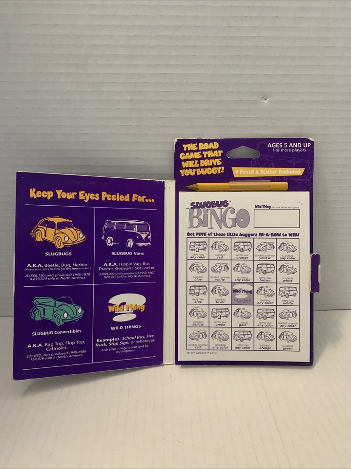 THE OFFICIAL SLUGBUG BINGO TRAVEL GAME with Pencil Slug bug Games VW | eBay