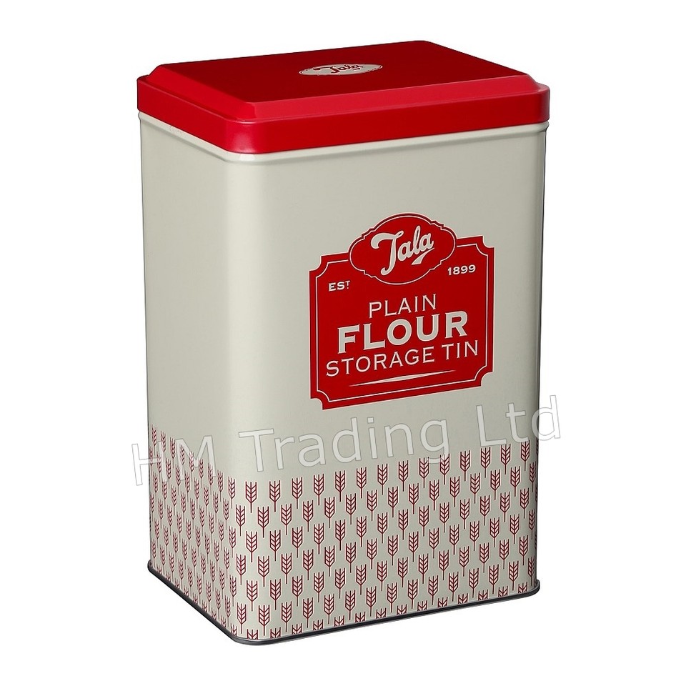 Set of 2 Plain & Self Raising Flour Storage Tins Kitchen Canister ...