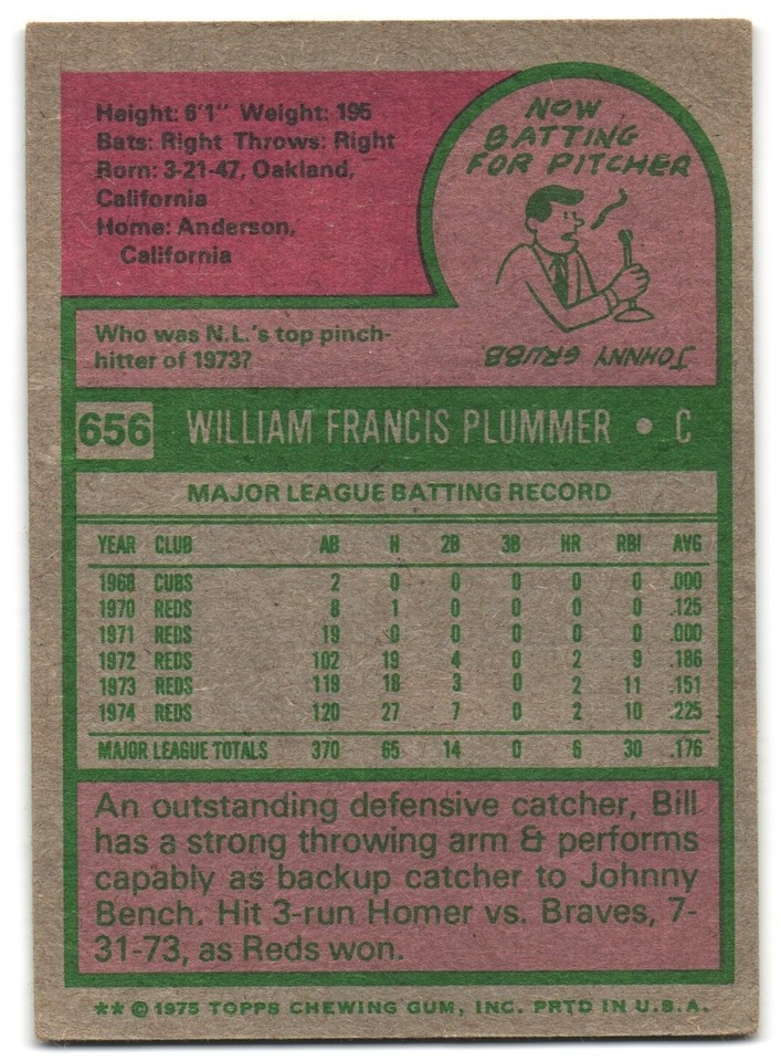 Bill Plummer 1975 Topps ML Baseball Card # 656 | eBay