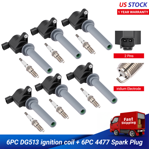 6PCS Ignition coil & Spark plugs Fit For 2001-2008 Ford Escape V6 3.0L ...