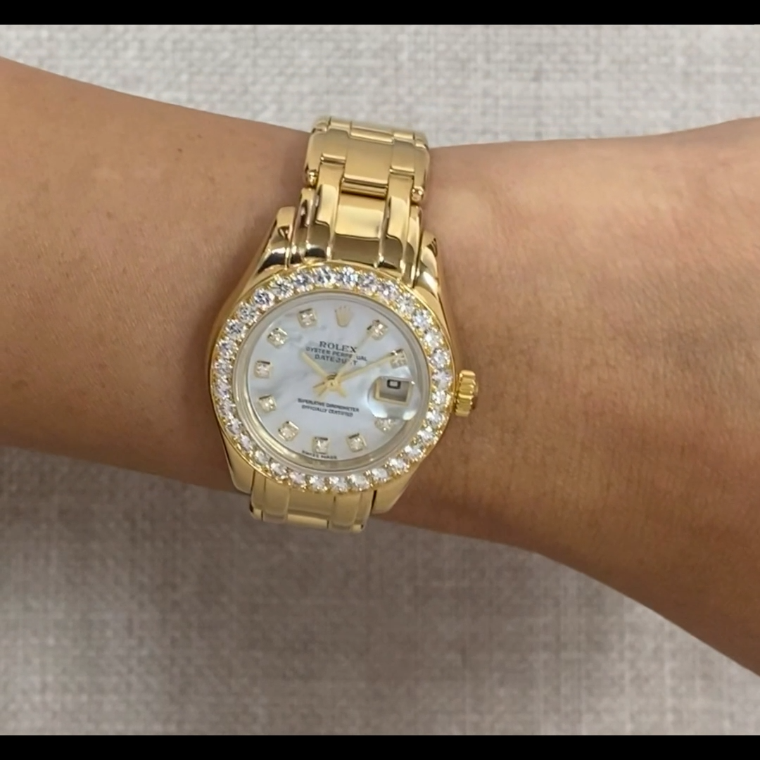 Rolex Datejust Pearlmaster 18k Yellow Gold MOP Diamond Ladies 29mm ...