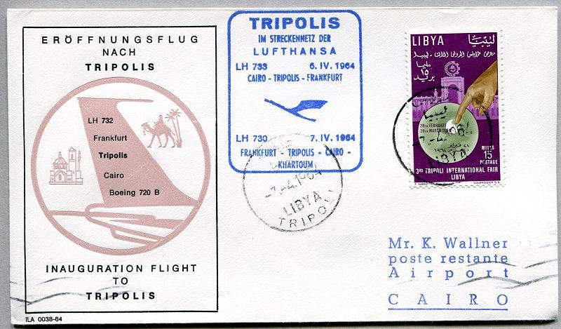 FFC 1964 Lufthansa PRIMO VOLO LH 733 Boeing 720 B - Cairo Tripoli ...
