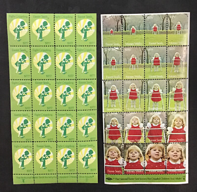 US 1977 & 1979 VF -XF MNH EASTER SEALS FIGHT CRIPPLING Mini sheets ...
