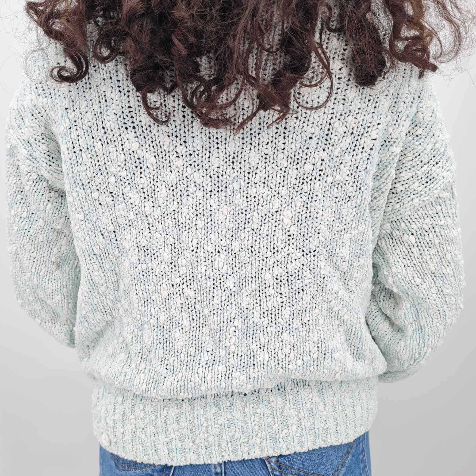 Vintage Cottagecore Knit Light Blue Floral Sweater Me… - Gem