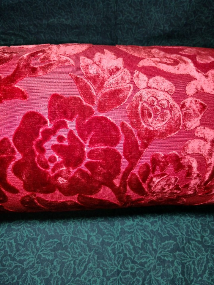 Pier 1 Imports Red Velvet Pillow Bolster Lumbar Accent Floral Embossed ...