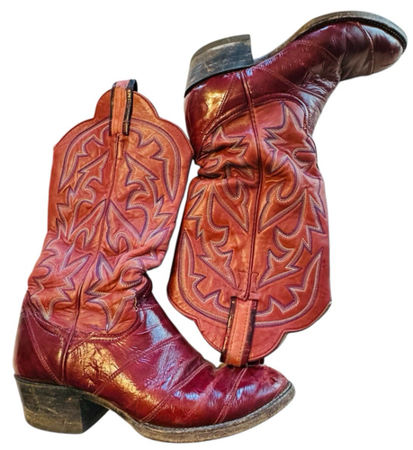 Larry Mahan Eel Burgundy Leather Vintage Western Boots Women's sz 6 C ...