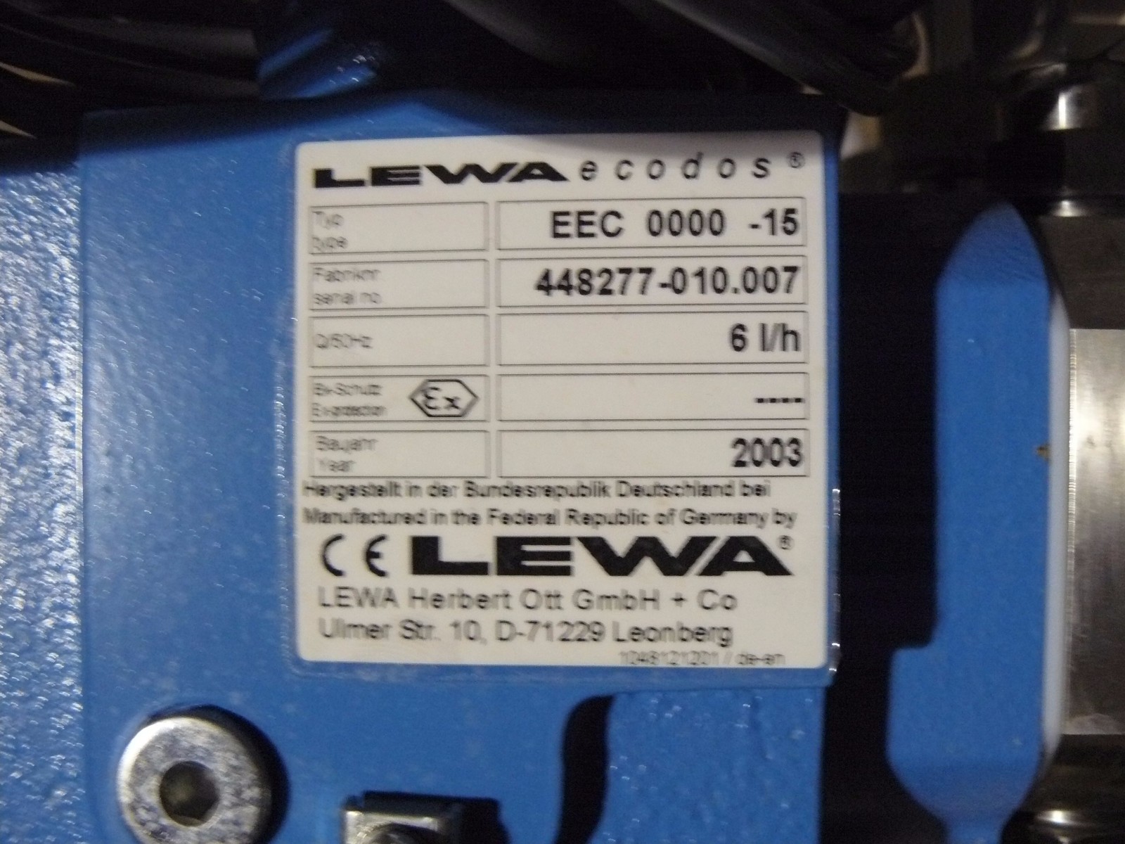 LEWA ESC 0000-15 ECODOS SANITARY HYGIENIC DIAPHRAGM METERING PUMP MOTOR ...