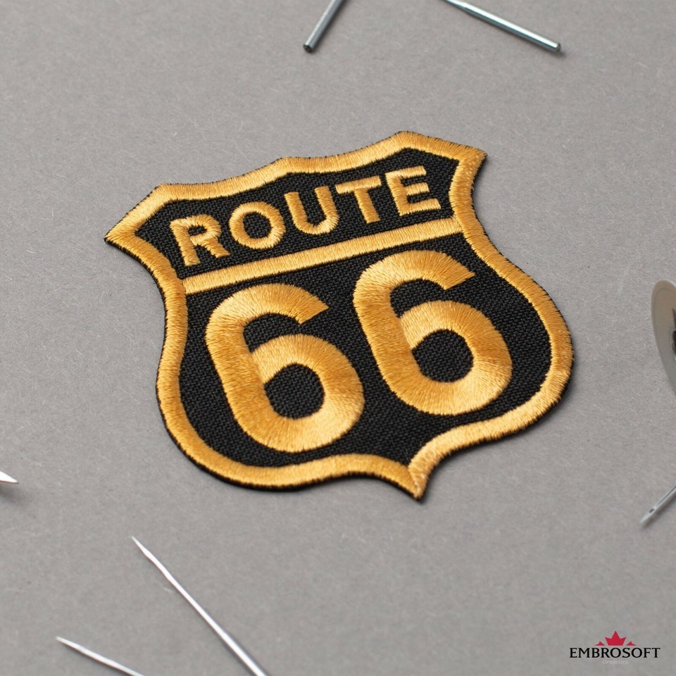 Route 66 Sign Golden Black / White Emblem Embroidered Patch Iron On ...