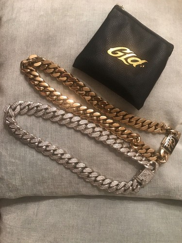 GLD SIGNATURE CUBAN LINK CHAIN LOT-1YELLOW+1WHITE SIMULATED/GOLD PLATED ...