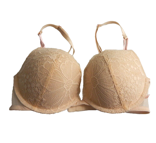 Victoria's Secret Women's 32D Bra Push Up Padded Beige Lace Floral EUC ...