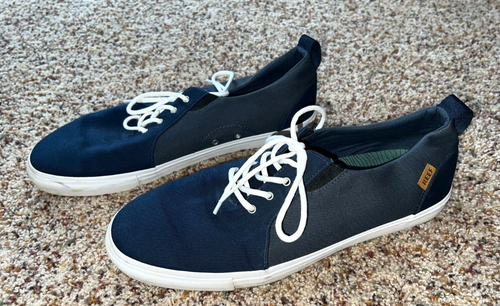 REEF OTTO men's navy blue and gray canvas lace-up sneakers boat shoes ...