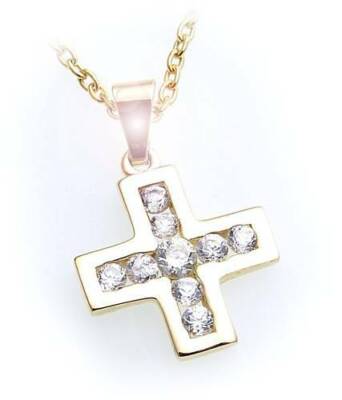 Cross Pendant Zirconia Gold 333 Polished 0 27/32in Yellow Gold Ladies ...
