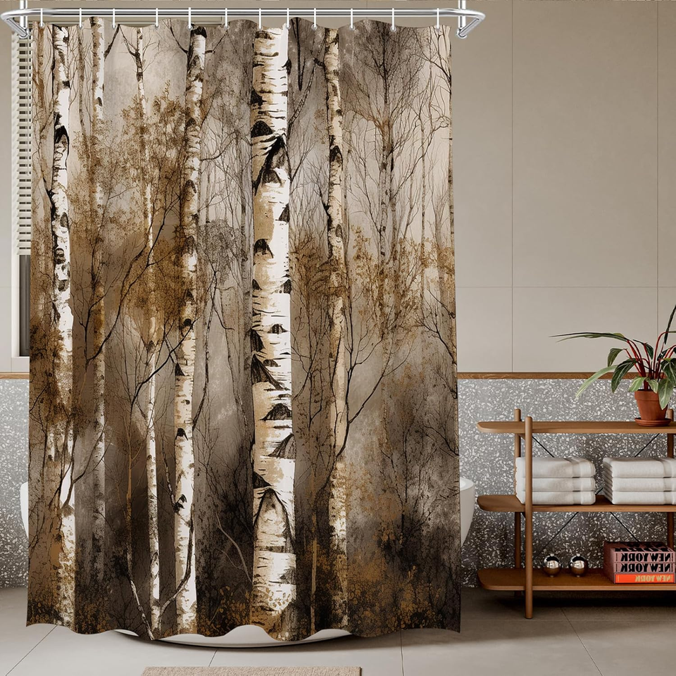 Birch Tree Shower Curtain Rustic Bath Curtains Decor Sets Grommet with ...