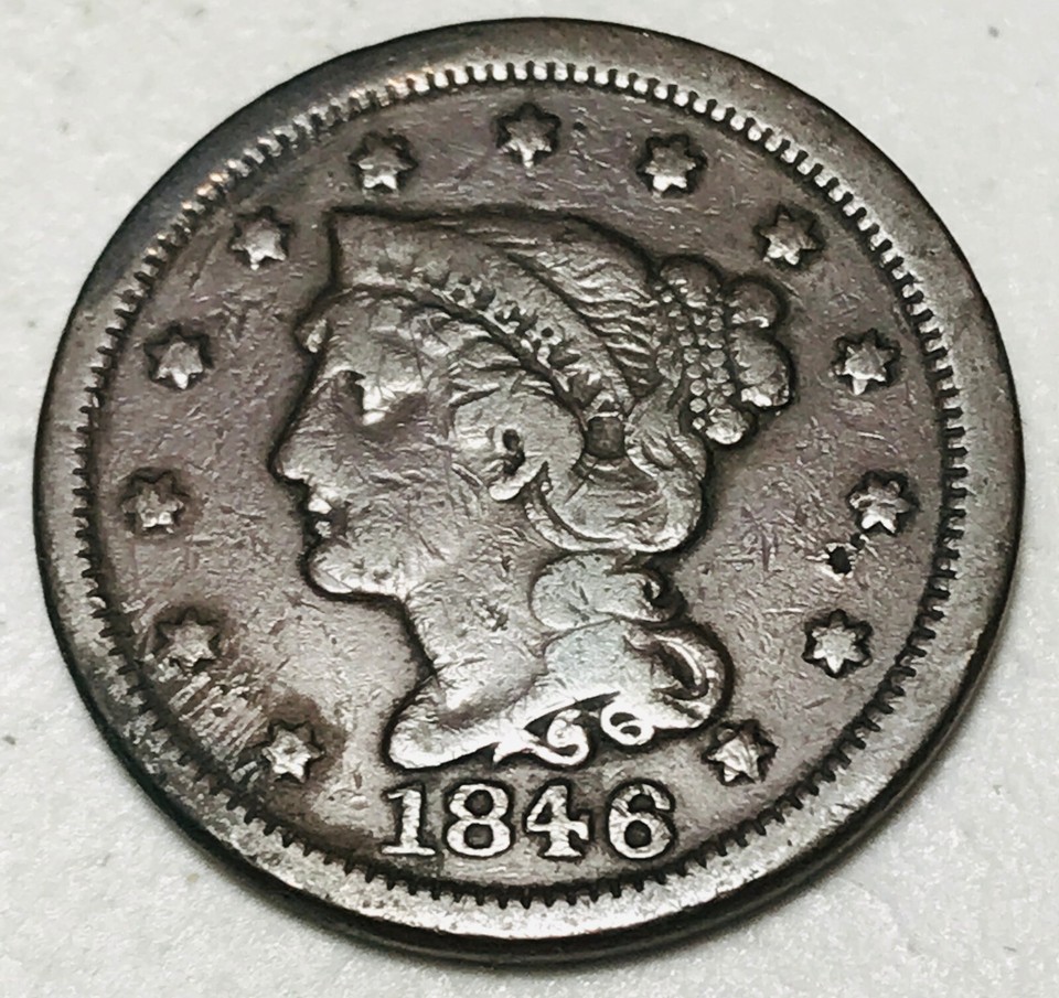 1846 Large Cent Matron Braided Hair 1C Small Date US Coin CC24268 | eBay