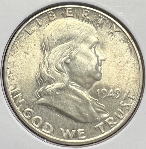 1949 FRANKLIN SILVER HALF UNCIRCULATED++NICE BELL LINES, TONED ACTUAL ...