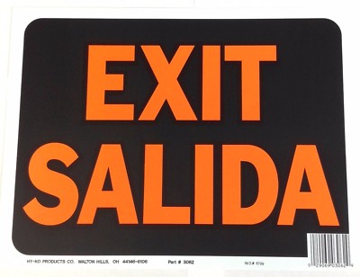 Lot of (10) EXIT / SALIDA English/Spanish Signs w/ Reflective Coating ...