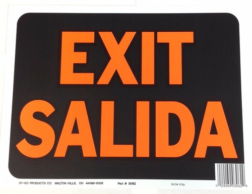 Lot of (10) EXIT / SALIDA English/Spanish Signs w/ Reflective Coating ...