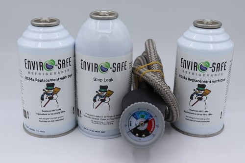Enviro-Safe Auto AC 134 Replacement Refrigerant w/Dye Stop Leak & Gauge ...