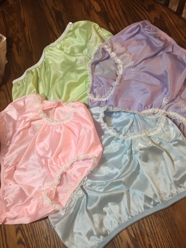 Vintage Style 4 Pr Nylon Hipster PANTIE Long Wide Double GUSSET WHITE ...