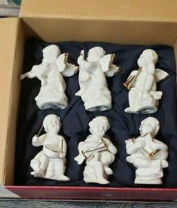 Vtg. Mikasa Angels Instruments Holiday Elegance Set of 6 Gold Trimmed ...