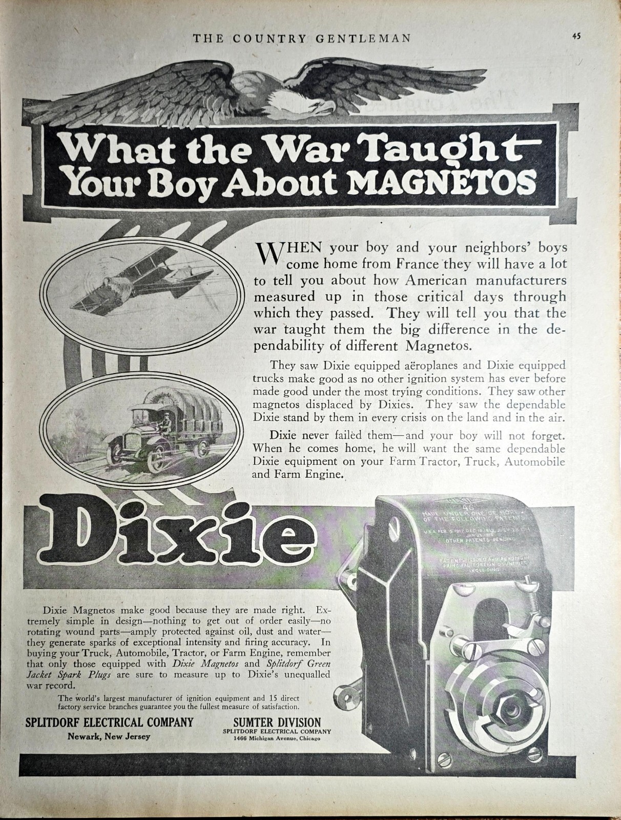 1919 DIXIE MAGNETOS-Splitdorf Electrical Co-Tractor-Truck-Auto-Antique ...