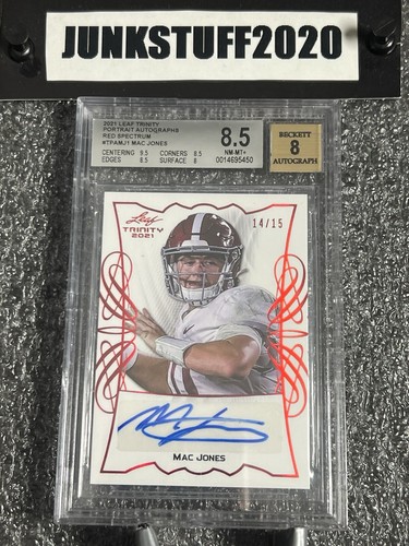 2021 Leaf Trinity Mac Jones Rookie /15 Auto Red Spectrum Portrait Bgs 8 ...
