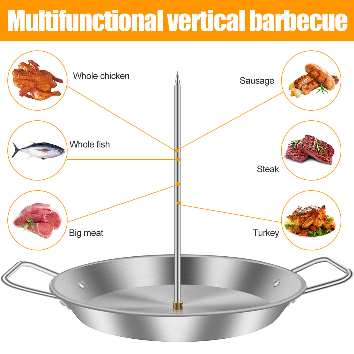 Vertical Meat Skewer Stainless Steel Vertical Skewer Grill with 3 ...