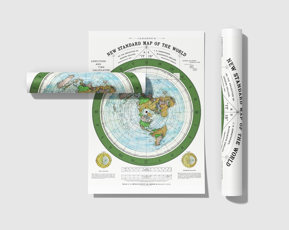 Flat Earth Map + Patent + Verso Key Alexander Gleason 1892 Standard ...