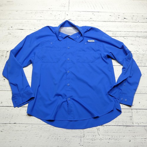 Columbia PFG Shirt Mens Large Blue Omni-Shade Vented Fishing Outdoors ...
