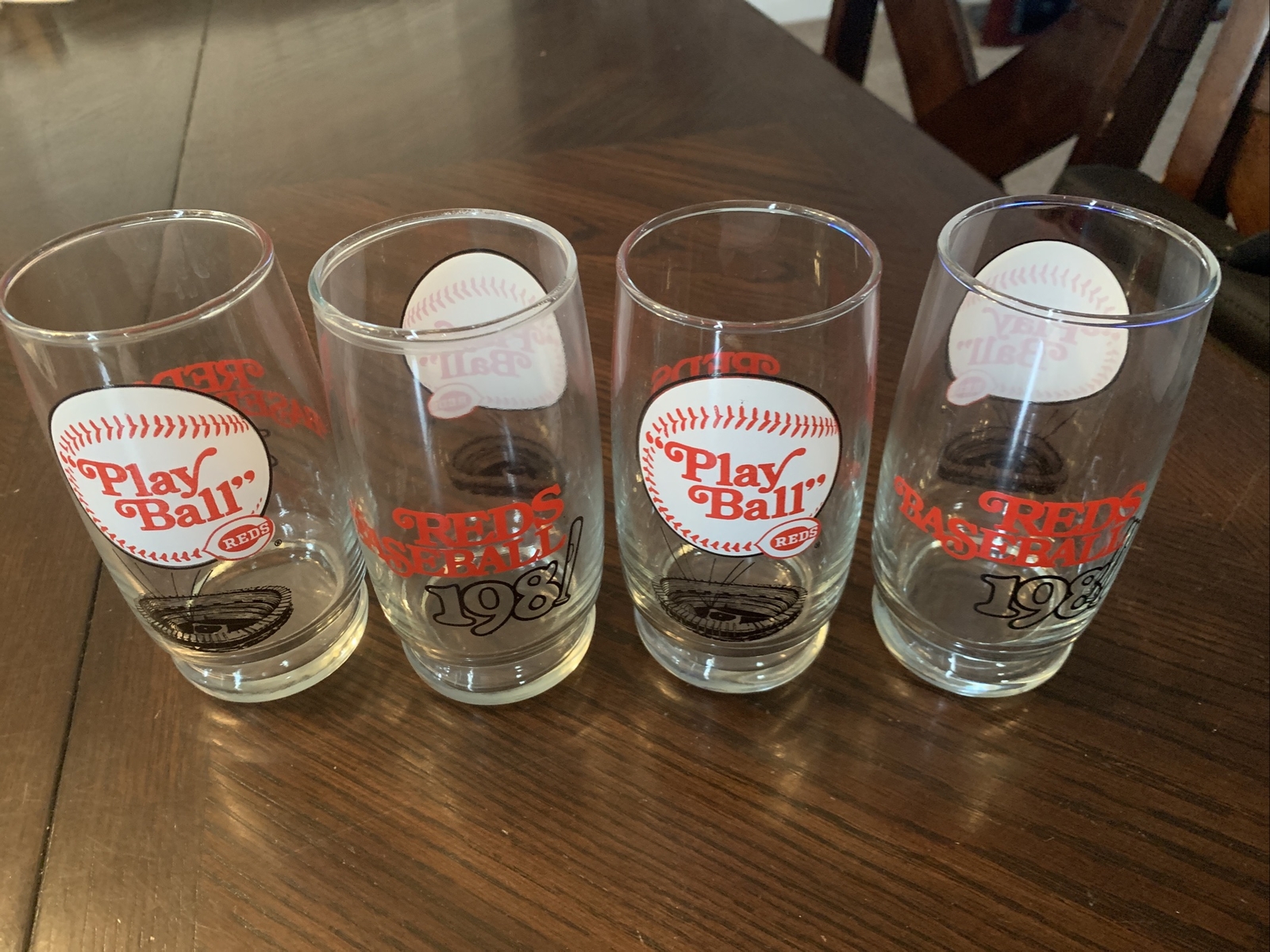 Set 4 Cincinnati Reds Baseball Glasses 1981 "Play Ball" MLB Nice | eBay