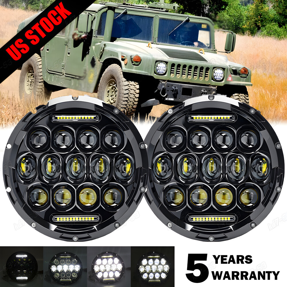 Pair 7" LED Headlights Military Truck For Hummer M998 M923 M35a2 Humvee ...