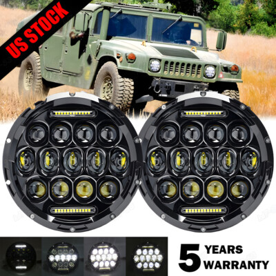 Pair 7" LED Headlights Military Truck For Hummer M998 M923 M35a2 Humvee ...