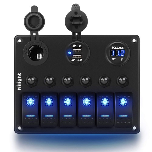 Nilight 6 Gang ON Off Rocker Switch Panel 12V Voltmeter Dual USB ...